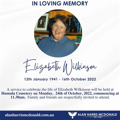 Late Elizabeth Wilkinson Alan Harris Mcdonald