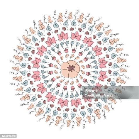 단풍 호박 밤 도토리가 있는 귀여운 손으로 그린 낙서 만다라 벡터 일러스트레이션 10월에 대한 스톡 벡터 아트 및 기타 이미지 10월 만다라 11월 Istock