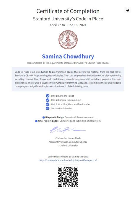 Samina Chowdhury On Linkedin Stanforduniversity Codeinplace Python