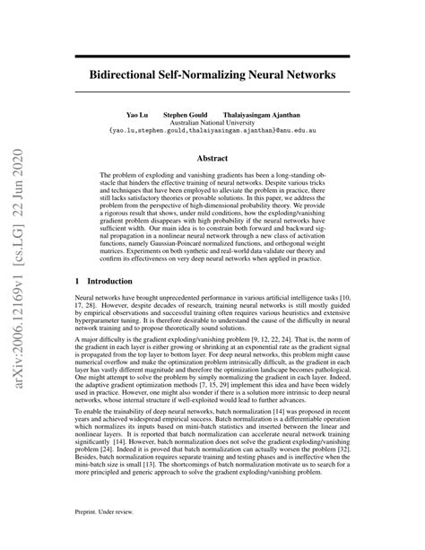 PDF Bidirectional Self Normalizing Neural Networks