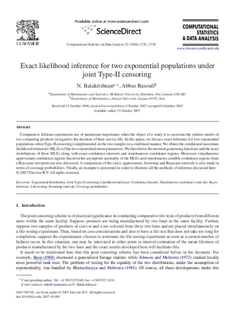 Pdf Exact Likelihood Inference For Two Exponential Populations Under Joint Progressive Type Ii