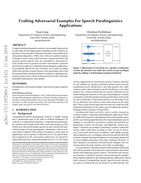 PDF Crafting Adversarial Examples For Speech Paralinguistics Applications