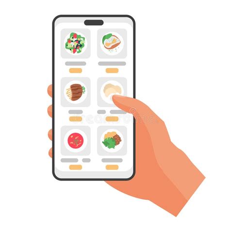 Hand Holding Smartphone With Restaurant Menu In Mobile App On Screen Stock Vector Illustration Hand Holding Smartphone With Restaurant Menu In Mobile App On Screen Stock Vector Illustration