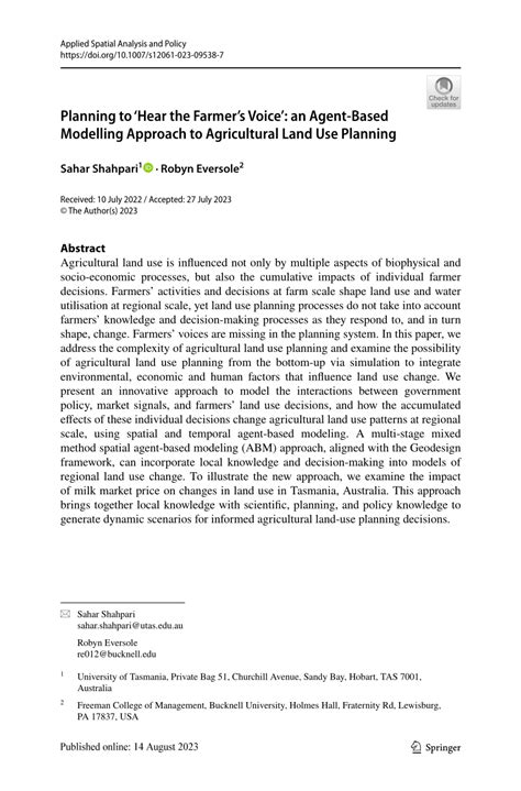 Pdf Planning To ‘hear The Farmers Voice An Agent Based Modelling Approach To Agricultural