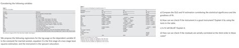 Considering The Following Variables Table 1 Table 5