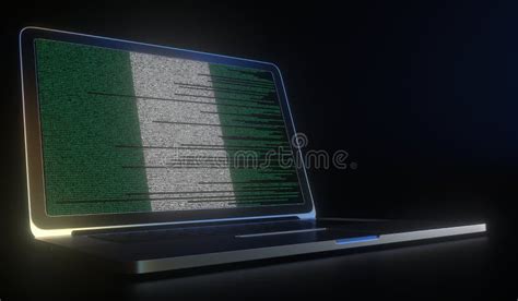 Flag Of Nigeria Made With Computer Code On The Laptop Screen Hacking Or Cybersecurity Related