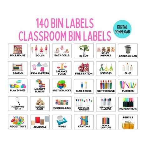 140 Photos Bin Labels And School Supplies Organization Printable Signs