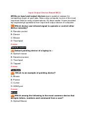 Input Network Device Based MCQ Pdf Input Output Device Based MCQ MCQs On Input And Output