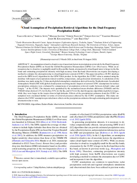 Pdf Cloud Assumption Of Precipitation Retrieval Algorithms For The Dual Frequency