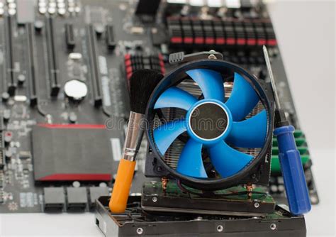 Computer Assembly Details And Tools On A White Background Stock Image