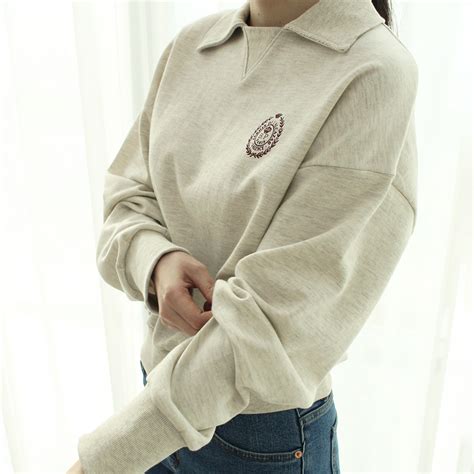 프린트 세미 크롭 얇은 카라 맨투맨