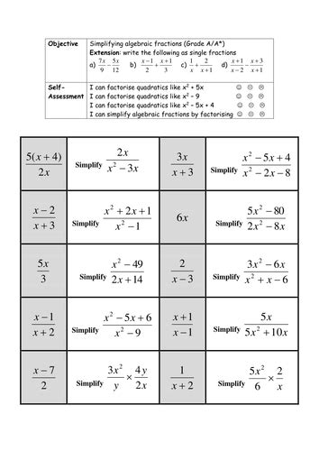 Simplifying Algebraic Fractions Dominoes Teaching Resources