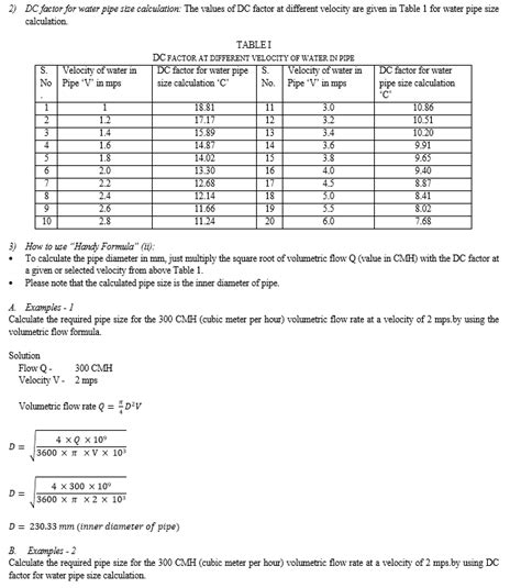 Pipe Size Calculation For Water Supply
