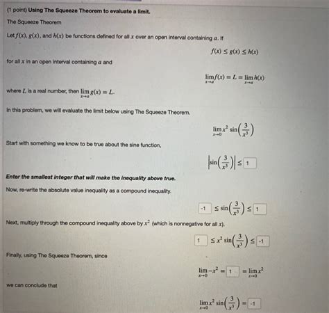 Solved Point Using Tho Squeeze Theorem To Evaluate A Chegg