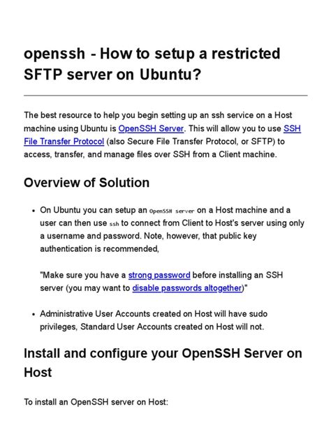 Setup Restricted Sftp Server Ubuntu Pdf Secure Shell Port Computer Networking