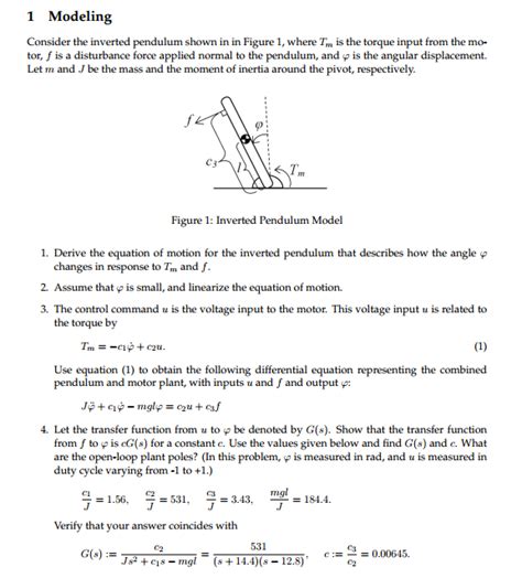 Solved 1 Modeling Consider The Inverted Pendulum Shown In In