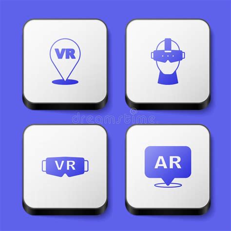 Set Virtual Reality Glasses And Augmented Ar Icon White Square Button Vector Stock Vector