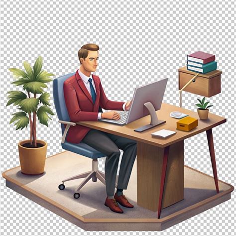 3d человек работающий в офисе на прозрачном фоне Премиум Psd Файл