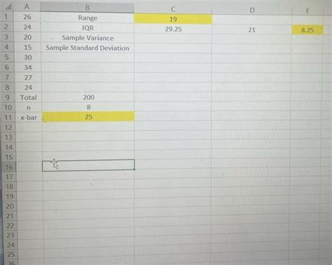 Solved Using Excel How To Calculate Sample Variance And