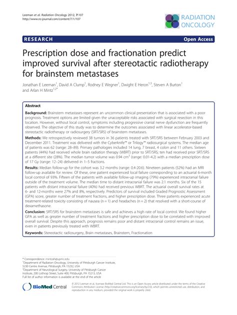 Pdf Prescription Dose And Fractionation Predict Improved Survival
