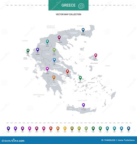greece map with location pointer marks stock vector illustration of