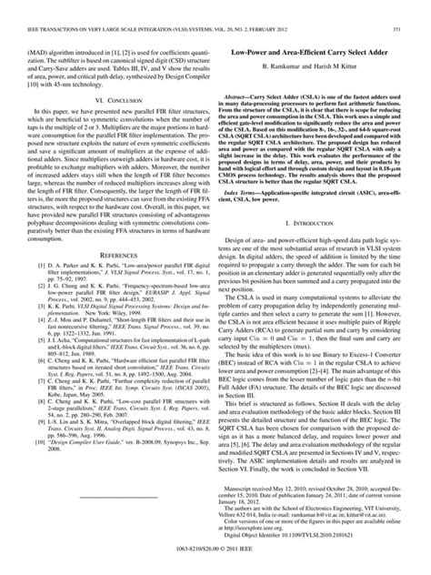 1area Efficient Carry Select Adder Pdf Computing Technology And Computing