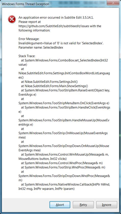 Cant Open “options Settings” · Issue 4145 · Subtitleeditsubtitleedit · Github