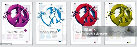 피스 기호에 깨는 조각 벡터 3d 현실적인 그림 및 전단지 깨진 평화 안티 워 회의 및 항의 데모와 같은 1960 년대에 군사 갈등에 대 한 3차원 형태에 대한 스톡 벡터