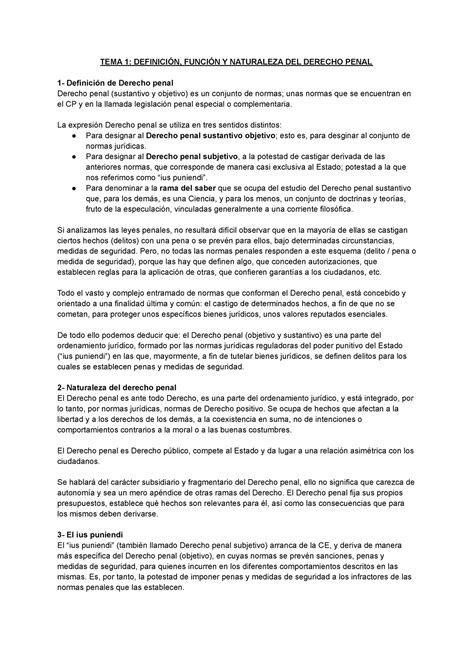 Tema 1 Definición Función Y Naturaleza Del Derecho Penal Tema 1