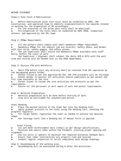 Method Statement Of Cfp Warehouse Pdf Concrete Personal