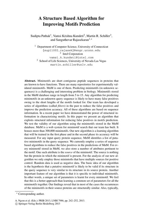 Pdf A Structure Based Algorithm For Improving Motifs Prediction