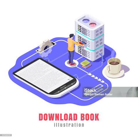 인터넷을 통해 책을 전자책으로 다운로드하는 개념 그림 온라인 도서관 웹 디자인에 대 한 벡터 그림 개념에 대한 스톡 벡터 아트