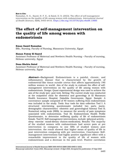 Pdf Effect Of Self Management Intervention On The Quality Of Life Among Women With Endometriosis