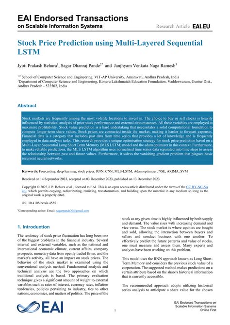 Pdf Stock Price Prediction Using Multi Layered Sequential Lstm
