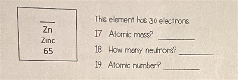 Zn Zinc 65 Element 30 Electrons 17 Atomic Mass 18 Many Neutrons