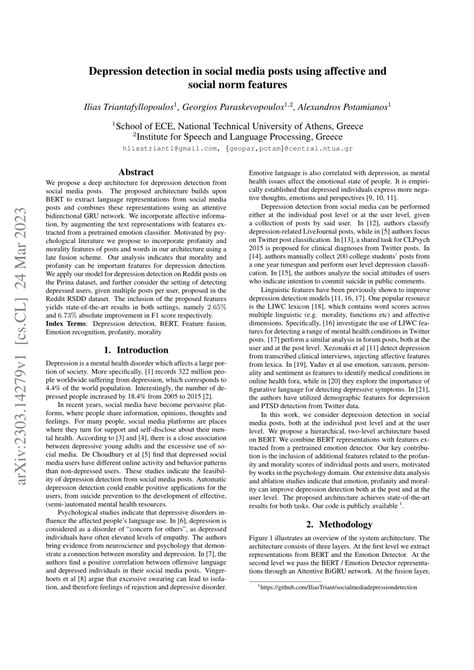 Pdf Depression Detection In Social Media Posts Using Affective And Social Norm Features