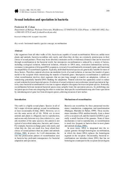 Pdf Sexual Isolation And Speciation In Bacteria