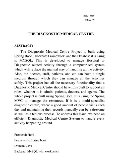 The Diagnostic Medical Centre Project Is Built Using Spring Boot 1 225213150 2mca ‘a The