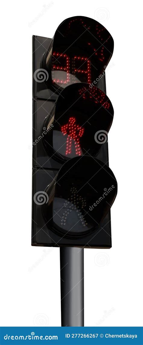 Modern Traffic Light With Timer And Pedestrian Signals Isolated On White Stock Image Image Of
