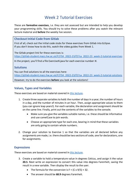 Tutorial Exercises Week 2 Tutorial Exercises These Are Formative Exercises I They Are Not