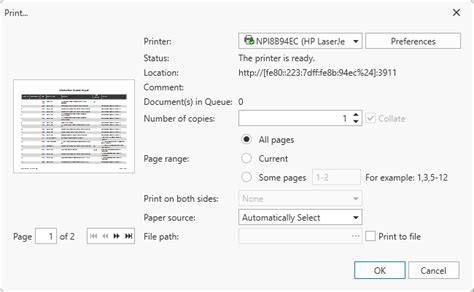 print and page setup