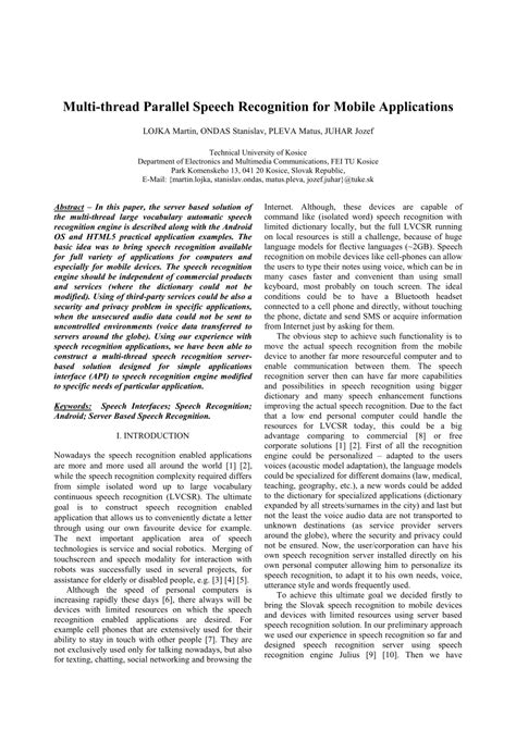 Pdf Multi Thread Parallel Speech Recognition For Mobile Applications