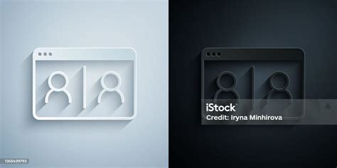 회색과 검은색 배경에 격리된 비디오 채팅 회의 아이콘을 용지 잘라냅니다 온라인 미팅 업무양식홈 원격 프로젝트 관리 종이 아트 스타일 벡터 3차원 형태에 대한 스톡 벡터 아트