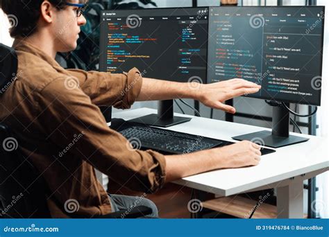 It Developer Working Online Software Development Coding On Pc Screens