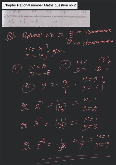 Write Down The Numerator And The Denominator Of Each Of The Following Rat