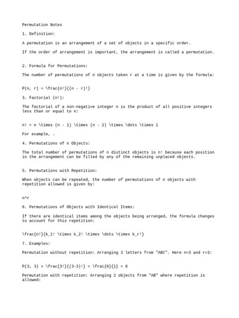 Permutations Notes Pdf