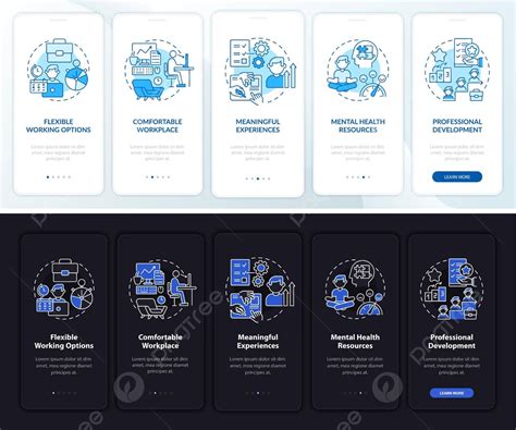 Mobile Onboarding App Screen For Employee Benefitslight And Dark Theme Vector Employee