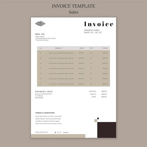 Plantilla De Factura De Venta Minimalista Archivo Psd Premium