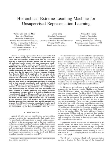 Pdf Hierarchical Extreme Learning Machine For Unsupervised Representation Learning