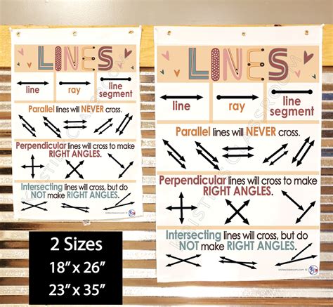 Lines Boho Colors Perpendicular Parallel Intersecting Line Segment Ray Anchor Chart Printed On